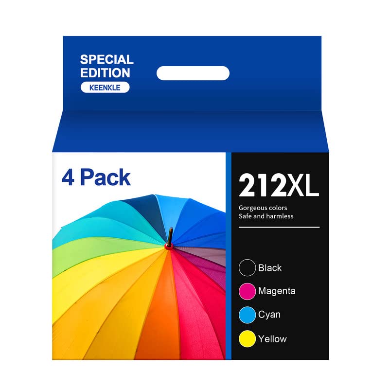 KEENKLE 212XL Ink Cartridges for Epson Printer Remanufactured 212 212XL Ink Replacement for Epson 212XL T212XL 212 XL T212 to use with XP-4100 XP-4105 WF-2830 WF-2850 Printer 4 Pack