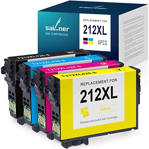 SAILNER 212XL Ink Cartridges Remanufactured Ink Cartridge Replacement for Epson 212XL 212 XL use with Expression Home XP4105 XP-4105 XP4100 XP-4100 Workforce WF-2850 WF2850 WF2830 Printer 4 Pack 212