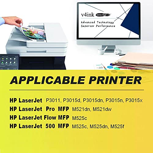 v4ink Compatible CE255X Toner Cartridge Replacement for HP 55X CE255X 55A CE255A 12500 Pages for HP P3015 P3015dn P3015x HP Enterprise Pro 500 MFP M525 M521 M521dn M521dw Printer