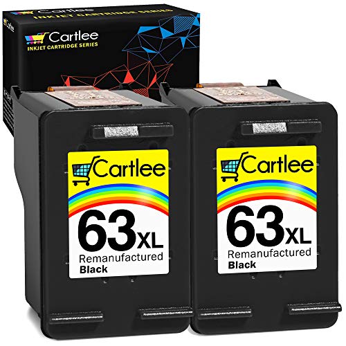 Cartlee 2 Black Remanufactured 63XL 63 XL High Yield Ink Cartridges For HP Envy 4512 4520 DeskJet 3632 2130 1110 1111 1112 2132 3630 3634 3637 3636 OfficeJet 3830 3833 4650 4655 4652 5255 5258 Printer