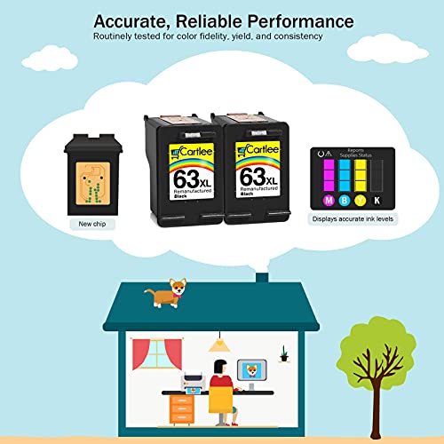 Cartlee 2 Black Remanufactured 63XL 63 XL High Yield Ink Cartridges For HP Envy 4512 4520 DeskJet 3632 2130 1110 1111 1112 2132 3630 3634 3637 3636 OfficeJet 3830 3833 4650 4655 4652 5255 5258 Printer