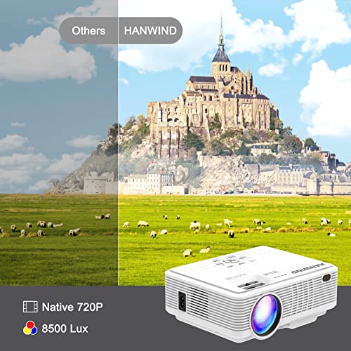 WiFi Projector for iPhone, 2023 Upgraded 8500 Lumen 1080P Supported Outdoor Movie Mini Projectors, HANWIND Portable Home Theater Proyector Compatible with TV Stick, iOS, Android, HDMI, Phone, PS5,USB