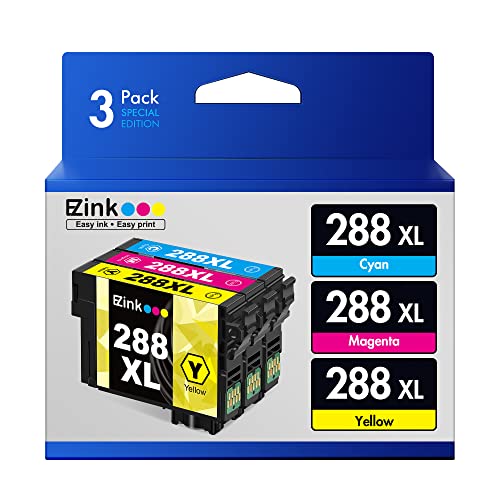 E-Z Ink (TM) Remanufactured Ink Cartridge Replacement for Epson 288XL 288 XL T288XL High Yield to use with Expression Home XP-330 XP-430 XP-340 XP-440 ( 1 Cyan, 1 Magenta, 1 Yellow, 3 Pack )