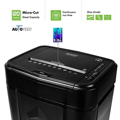 Aurora 120-Sheet Auto Feed High Security Micro-Cut Paper Shredder / 30 Minutes