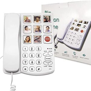 Big Button Phone for Seniors, 9 Pictured Big Buttons,Extra Loud Ringer,Wired Simple Basic Landline Telephone for Visually Impaired Old People with Large Easy Buttons, Emergency House Phones