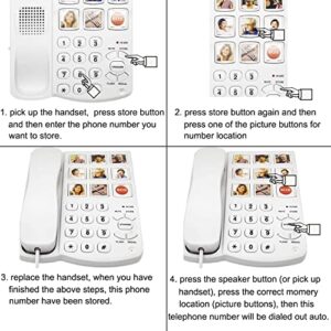 Big Button Phone for Seniors, 9 Pictured Big Buttons,Extra Loud Ringer,Wired Simple Basic Landline Telephone for Visually Impaired Old People with Large Easy Buttons, Emergency House Phones