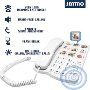 Big Button Phone for Seniors, 9 Pictured Big Buttons,Extra Loud Ringer,Wired Simple Basic Landline Telephone for Visually Impaired Old People with Large Easy Buttons, Emergency House Phones