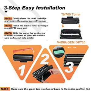 v4ink 4PK Compatible TN760 Toner Cartridge Replacement for Brother TN760 TN730 TN770 High Yield Toner for MFC-L2690DW MFC-L2717DW MFC-L2710DW MFC-L2750DW HL-L2325DW HL-L2350DW HL-L2390DW HL-L2395DW