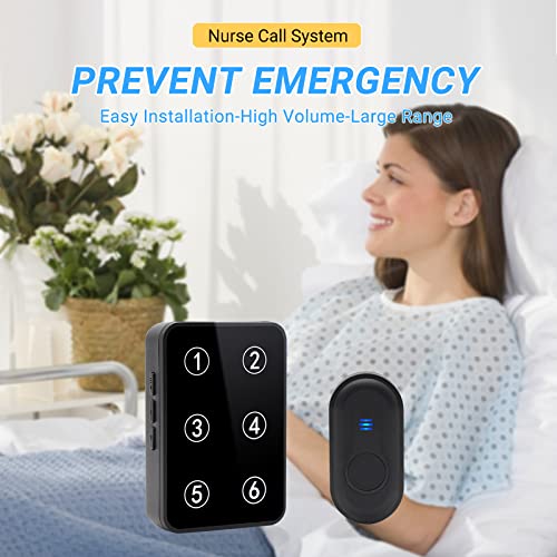 Wireless Caregiver Pager Call Button Nurse Call System 500Ft Range with LED Number Display for Elderly/Patient/Disabled at Home/Hospital/Clinic(6 Waterproof Call Button & 1 Receiver)