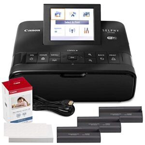 canon selphy cp1300 compact photo printer (black) with wifi and accessory bundle w/canon color ink and paper set