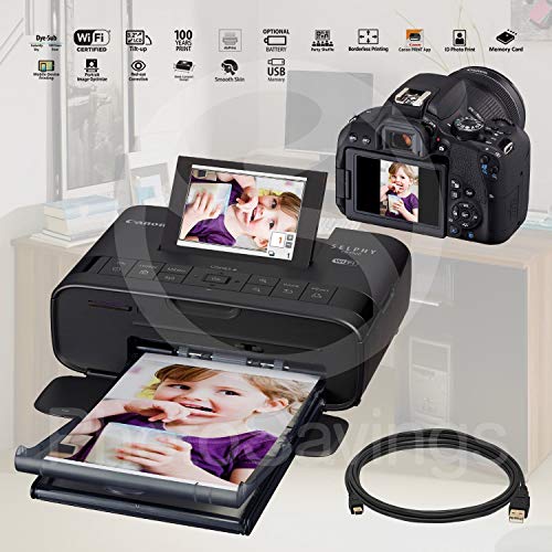 Canon SELPHY CP1300 Compact Photo Printer (Black) with WiFi and Accessory Bundle w/Canon Color Ink and Paper Set