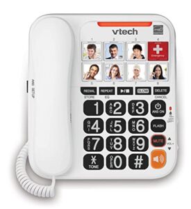 vtech sn1127 amplified corded answering system. 8 photo speed dial, 90db ringer volume, big high-contrast buttons, audio booster(+40db), visual ringer. perfect for seniors, visually & hearing impaired