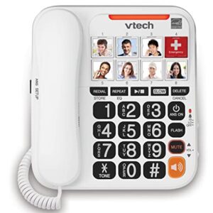 VTECH SN1127 Amplified Corded Answering System. 8 Photo Speed Dial, 90dB Ringer Volume, Big High-Contrast buttons, Audio Booster(+40db), Visual Ringer. Perfect for Seniors, Visually & Hearing Impaired