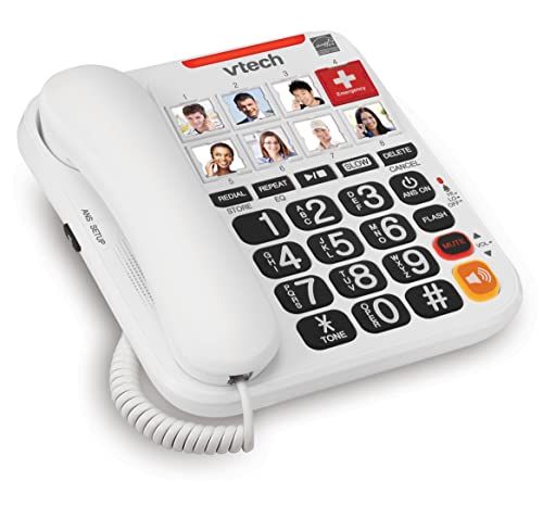 VTECH SN1127 Amplified Corded Answering System. 8 Photo Speed Dial, 90dB Ringer Volume, Big High-Contrast buttons, Audio Booster(+40db), Visual Ringer. Perfect for Seniors, Visually & Hearing Impaired