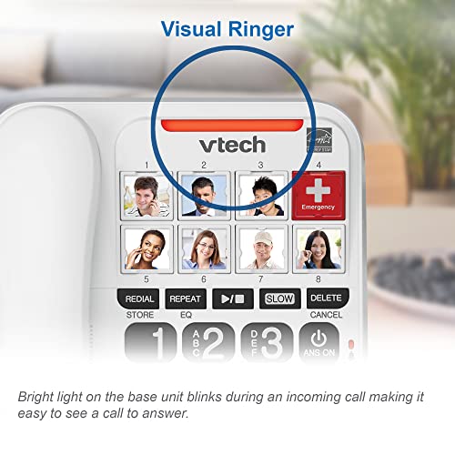 VTECH SN1127 Amplified Corded Answering System. 8 Photo Speed Dial, 90dB Ringer Volume, Big High-Contrast buttons, Audio Booster(+40db), Visual Ringer. Perfect for Seniors, Visually & Hearing Impaired