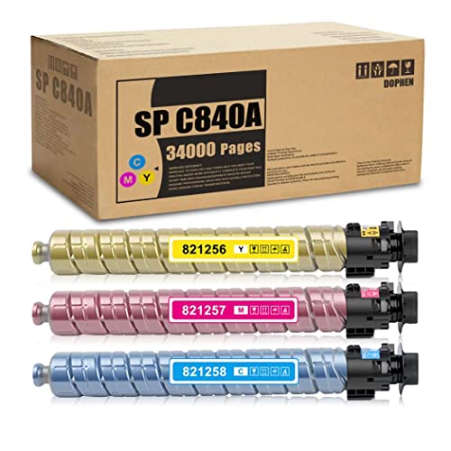 821256 821257 821258 Toner Cartridge Set - DOPHEN SP C840 Compatible Toner Cartridge Replacement for Ricoh Aficio SP C840DN Lanier SP C840DN Savin SP C840DN Printer,3-Pack (1C/1M/1Y)