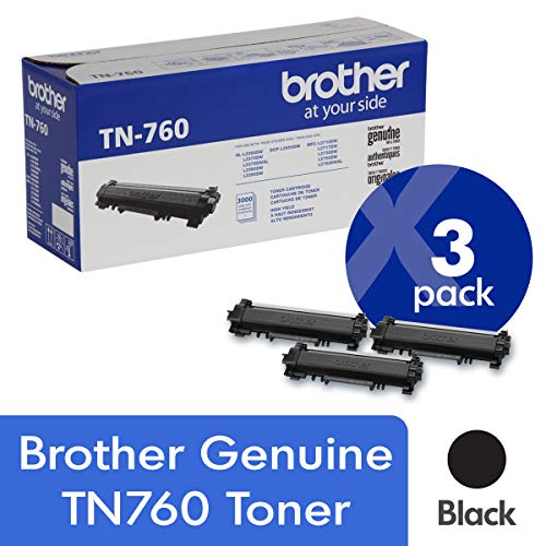 Brother Genuine TN760 3-Pack High Yield Black Toner Cartridge with approximately 3,000 page yield/cartridge