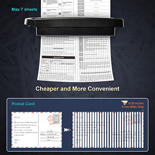 Paper Shredder Without Basket, 7-Sheet Strip Cut Shredder for Office/Home Use, Mini Paper Shredder Also Shreds Name Card, Portable Shredder with Extendable Arm,Durable&Fast with Jam Proof