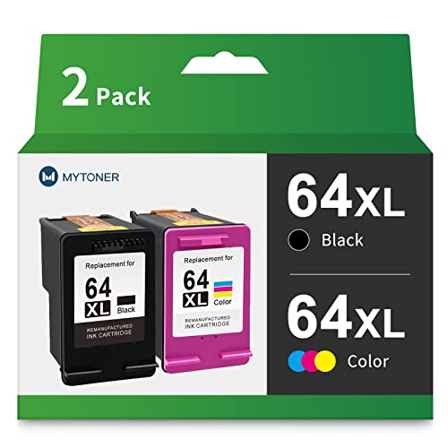 MYTONER 64XL Ink Cartridges Remanufactured Ink Cartridge Replacement for HP 64 XL 64XL Combo Pack for Envy Photo 7858 7855 7155 6255 6252 7120 6232 7158 7164, Envy 5542 Printer (Black, Tri-Color)