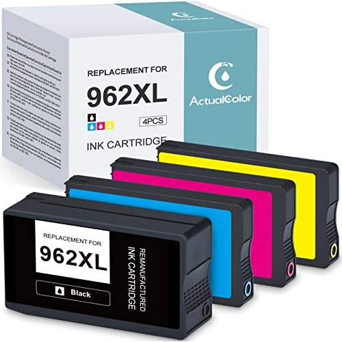 ActualColor C 962XL Remanufactured Ink Cartridge Replacement for HP 962 XL for OfficeJet Pro 9010 9015 9025 9018 9020 9012 Printer (Black Cyan Magenta Yellow, 4-Pack)