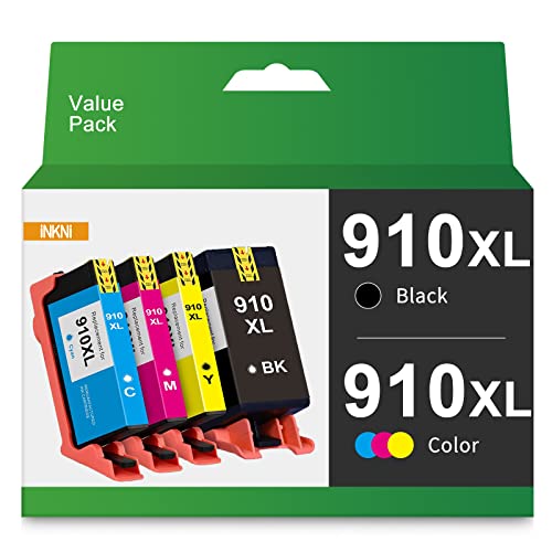 InkNI 910XL Ink Cartridges Remanufactured Ink Cartridge Replacement for HP 910XL 910 XL Combo Pack for 8022 8020 8025 8015 8031 8028 8035 8024 8033 Printer (Black Cyan Magenta Yellow)