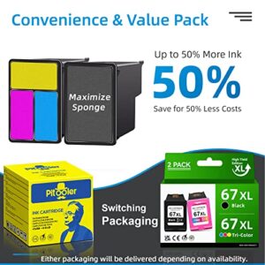 Pitooler for HP67 Ink Cartridges, for HP 67/67XL Ink Cartridges Black/Color Combo Pack Compatible for HP Envy 6055e 6000 Pro 6400 Ink Cartridges, DeskJet 2700 2755e 4155e 4100 2700e 4100e 4155 Printer