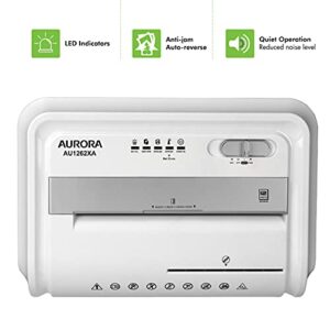 Aurora AU1262XA Anti-Jam 12-Sheet Crosscut Paper and CD/Credit Card Shredder, White/Gray