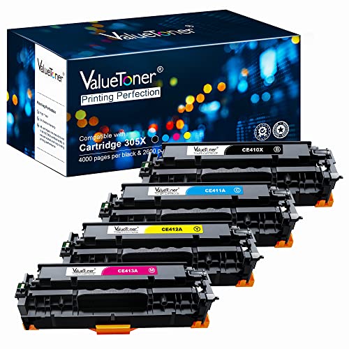 Valuetoner Remanufactured Toner Cartridge Replacement for HP 305A 305X CE410A CE410X CE411A CE412A CE413A for Pro 400 M451dn M451nw M475dn M475dw M451dw M375nw Pro 300 M351A Printer (4-Pack)