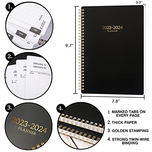 Planner 2023-2024 - Academic Planner 2023-2024 from Jul.2023 - Jun.2024, 2023-2024 Planner Weekly & Monthly with Tabs, 8" x 10", Flexible Cover, Thick Paper, Twin-Wire Binding, Perfect Daily Organizer - Black