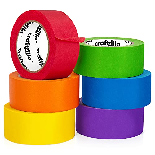 Craftzilla Colored Masking Tape – 6 Roll Multi Pack – 180 Feet x 1 Inch of Colorful Craft Tape – Vibrant Rainbow Colored Painters Tape – Great for Arts & Crafts, Labeling and Color-Coding