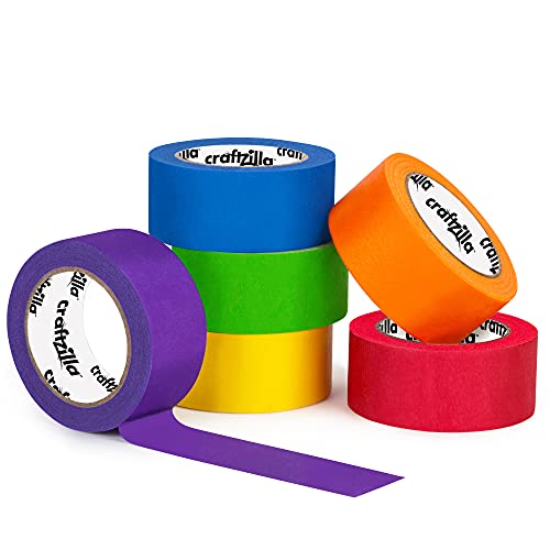 Craftzilla Colored Masking Tape – 6 Roll Multi Pack – 180 Feet x 1 Inch of Colorful Craft Tape – Vibrant Rainbow Colored Painters Tape – Great for Arts & Crafts, Labeling and Color-Coding