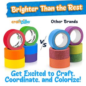 Craftzilla Colored Masking Tape – 6 Roll Multi Pack – 180 Feet x 1 Inch of Colorful Craft Tape – Vibrant Rainbow Colored Painters Tape – Great for Arts & Crafts, Labeling and Color-Coding