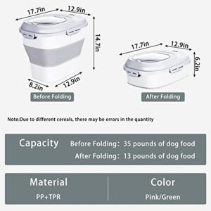 Cereal Rice Food Storage Containers, Collapsible 20 to 50 Lbs Dispenser Bin with Rolling Wheel Airtight Locking Lid, Dog Pet Cat Flour Sugar Plastic Leakproof Sealable Large Kitchen Pantry Holder