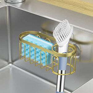 Yazoni 2-in-1 Sponge Holder for Kitchen Sink, Suction Cup Sponge Rack Kitchen Sink Caddy, No Drill Rustproof Kitchen Sink Organizer for Place Dishwashing Brush Soap and Sponge (Gold)