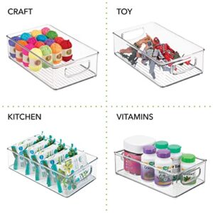 mDesign Plastic Kitchen Pantry Cabinet, Refrigerator or Freezer Food Storage Bins with Handles - Organizer for Fruit, Yogurt, Snacks, Pasta - Food Safe, BPA Free, 10” Long - 4 Pack, Clear