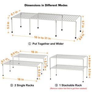 WOSOVO Set of 2 Kitchen Cabinet Organizer and Storage Shelves Stackable Expandable Storage Racks with Anti-Slip Liners for Cabinet Pantry, Silver