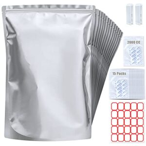 15 pack 5 gallon mylar bags with oxygen absorbers – 10.5 mil mylar bags for food storage with 15 single sealed 2000cc oxygen absorbers & labels & clips – for long term food storage