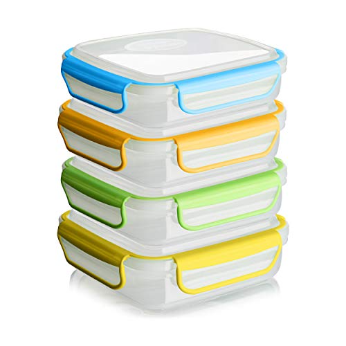 Snap Fresh - 4 Pack of Sandwich Containers (450 ml) - Reusable, BPA Free Plastic, Snap & Lock Shut Lids and Silicone Seal. Great for Fruit, Salad, Lunch Box Snacks and Food Storage; Kids and Adults