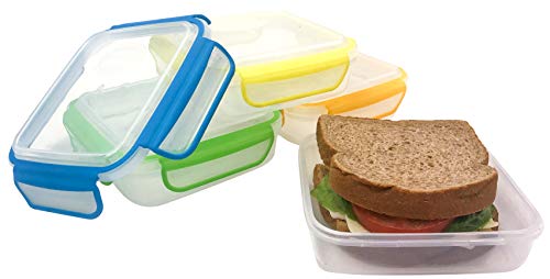 Snap Fresh - 4 Pack of Sandwich Containers (450 ml) - Reusable, BPA Free Plastic, Snap & Lock Shut Lids and Silicone Seal. Great for Fruit, Salad, Lunch Box Snacks and Food Storage; Kids and Adults