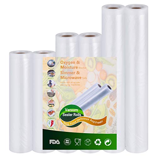 Vacuum-Sealer Rolls Food-Storage Bags for Food - 2 rolls 6"x10' and 2 rolls 8"x10' and 2 rolls 11"x10' Sous Vide cooking, Mircowave & Freezer Food Storage…