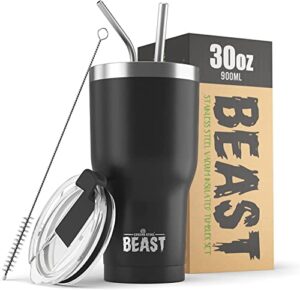 beast 30 oz tumbler stainless steel vacuum insulated coffee ice cup double wall travel flask (matte black)