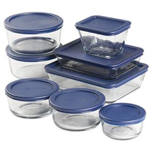 anchor hocking 16 piece round and rectangle glass food storage containers, space saving meal prep, navy bpa-free snugfit lids