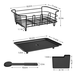 Klvied Dish Rack with Swivel Spout, Dish Drying Rack with Drainboard, Dish Drainers for Kitchen Counter, Dish Strainer with Removable Utensil Holder, Stainless Steel Dish Drainer in Sink, Black