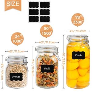 ComSaf Airtight Glass Canister Set of 3 with Lids 78oz Food Storage Jar Square - Storage Container with Clear Preserving Seal Wire Clip Fastening for Kitchen Canning Cereal,Pasta,Sugar,Beans,Spice