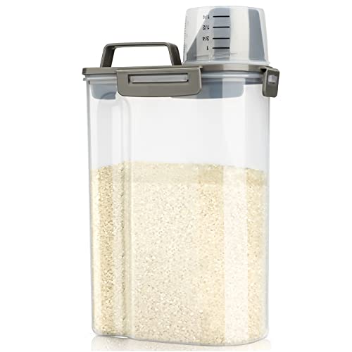 Viretec Rice Airtight Storage Container, 3 to 5Lbs Cereal Dry Food Flour Bin, Pet Dog Cat Food Dispenser with Measuring Cup, BPA Free Clear Plastic Kitchen and Pantry Organization Bin for Sugar, Pasta