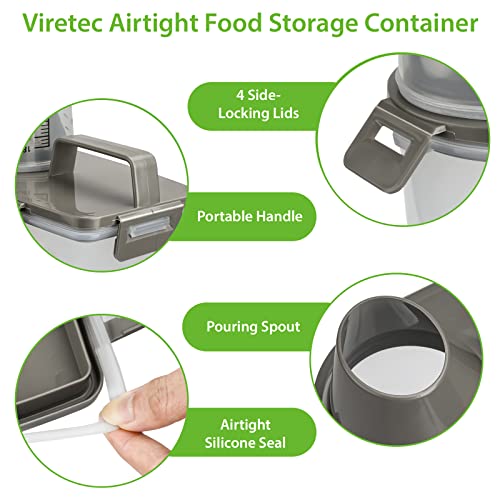 Viretec Rice Airtight Storage Container, 3 to 5Lbs Cereal Dry Food Flour Bin, Pet Dog Cat Food Dispenser with Measuring Cup, BPA Free Clear Plastic Kitchen and Pantry Organization Bin for Sugar, Pasta