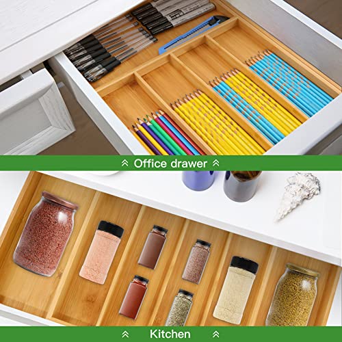 VaeFae Bamboo Drawer Organizer, Expandable Silverware Drawer Organizer and Cutlery Tray, Wooden Drawer Dividers Organizer for Kitchen Utensils and Flatware (5-7 Slots)