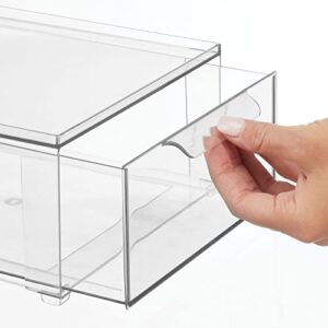 mDesign Plastic Stackable Bathroom Storage Organizer Bin with Pull Out Drawer for Cabinet, Vanity, Shelf, Cupboard, Cabinet, or Closet Organization - Lumiere Collection - 2 Pack - (Clear, 8 x 12 x 4)