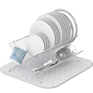 simple houseware collapsible dish drying rack w/ dish mat, chrome