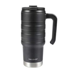 haushof 24 oz travel mug, stainless double wall vacuum insulated tumbler with handle & spill proof twist on flip lid and wide mouth, bpa free